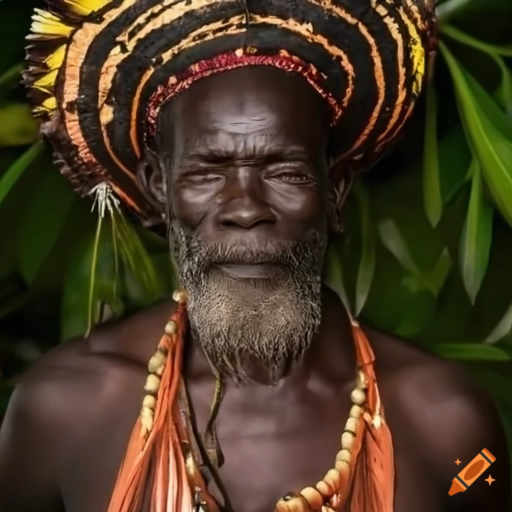 Highly detailed black indigenous man by a big mango tree on Craiyon