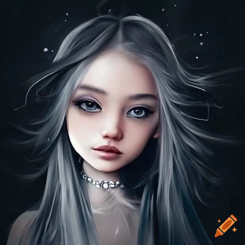 Girl with pretty grey hair under the moonlight on Craiyon