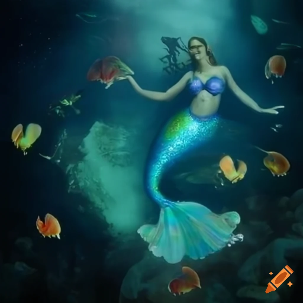 Two mermaid goddesses overseeing an enchanting realm on Craiyon