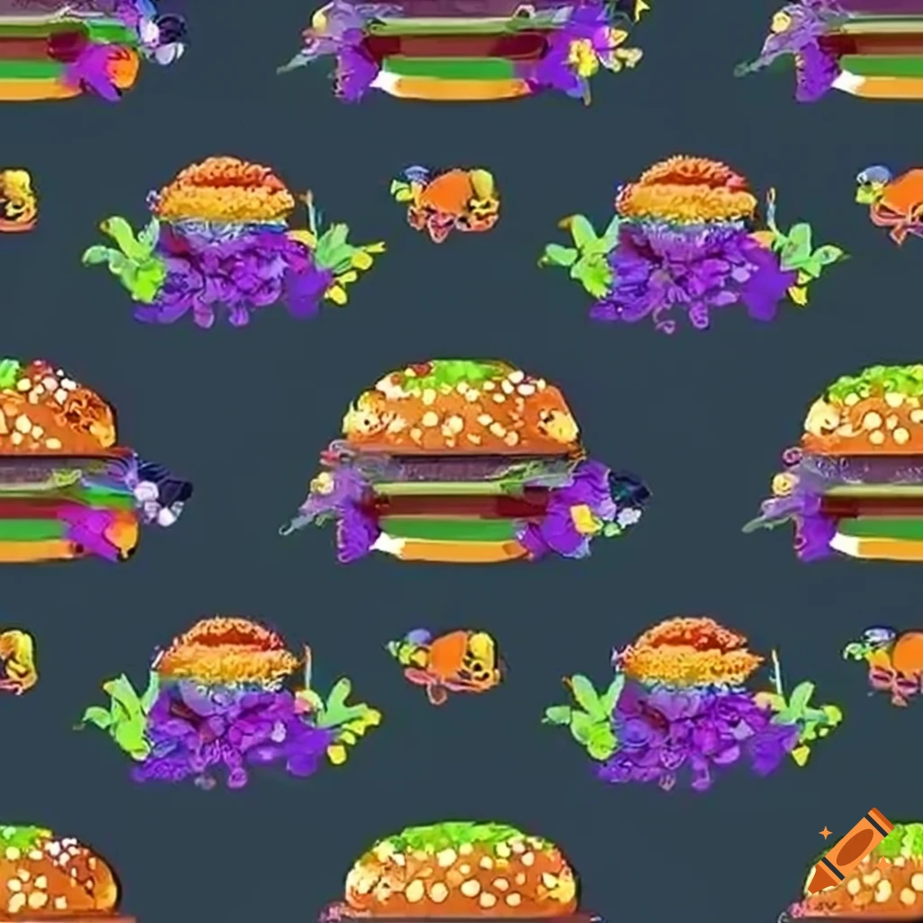 Burger and flower repeat pattern design on Craiyon