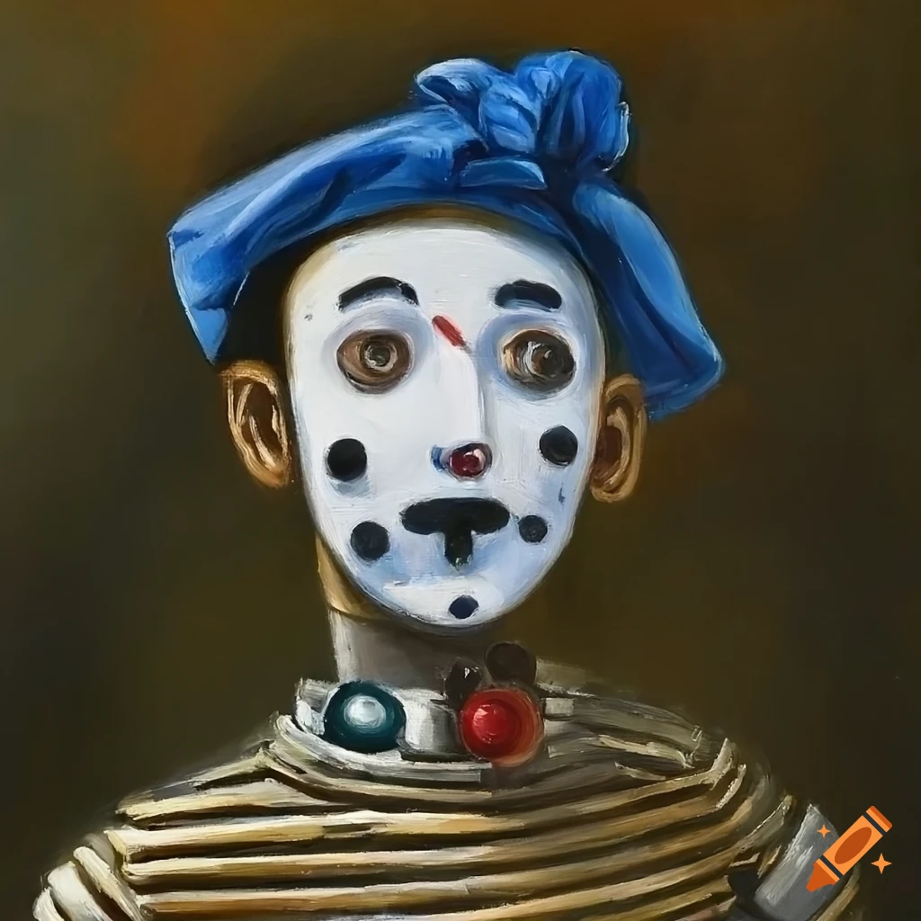 Oil painted portrait of a robot mime with piercing stare on Craiyon