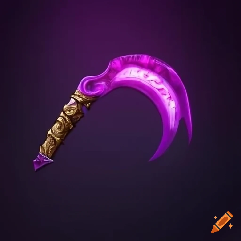 Glowing purple sickle weapons adorned with jewels and a sharp glowing ...