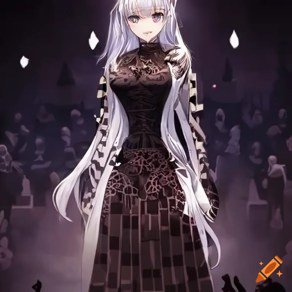 Epic chess anime with final boss pale woman in checker pattern dress ...