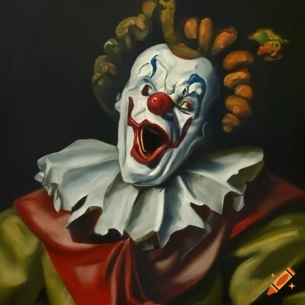 Grotesque sad clown portrait in renaissance style oil painting on Craiyon