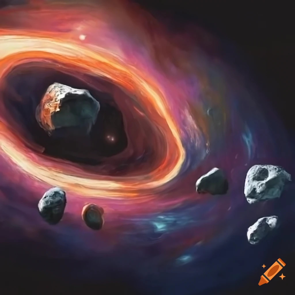Dense ring of asteroids in space painting on Craiyon