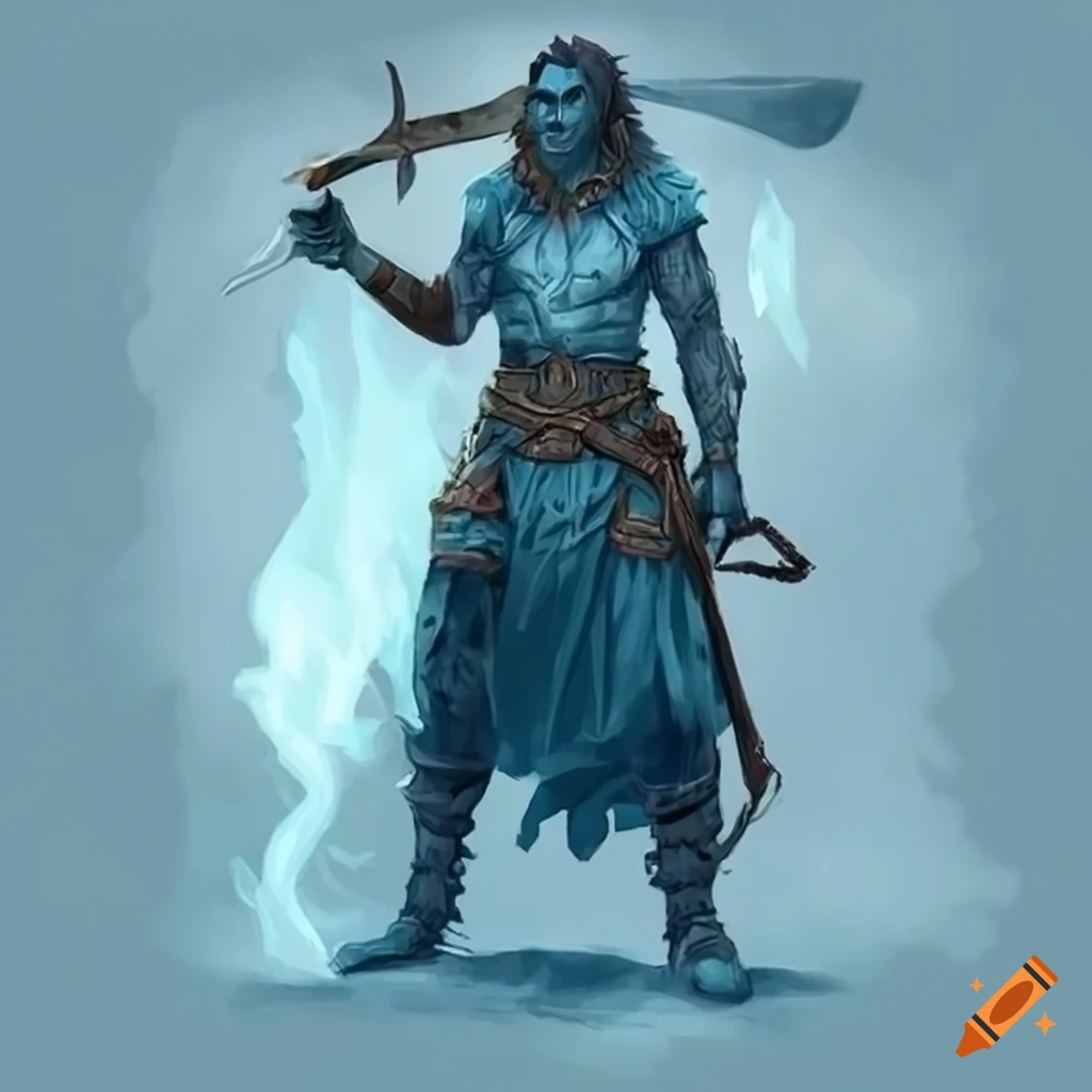 Frost genasi bandit with a shortsword for dungeons and dragons on Craiyon