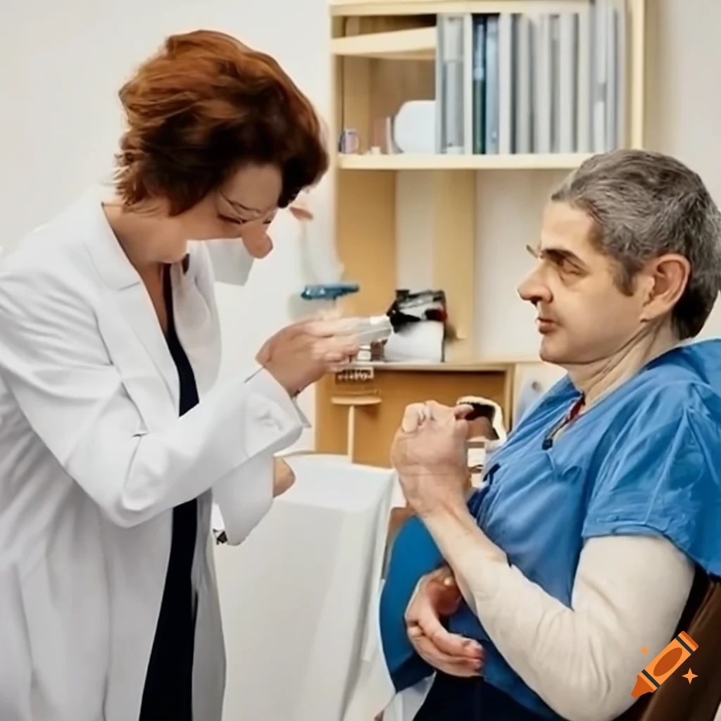 Rowan atkinson undergoing throat exam at the doctor's office on Craiyon