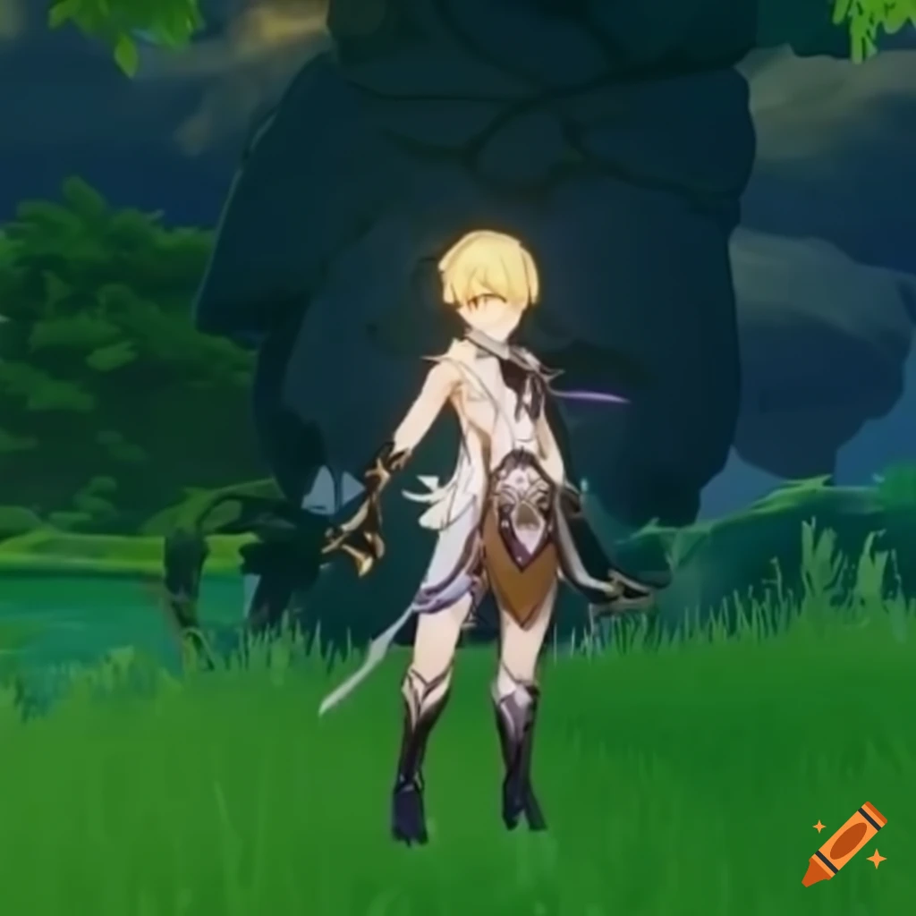 Male character with dendro element in genshin impact on Craiyon