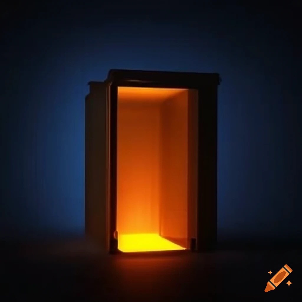 Container box with diffused yellow light and fog inside on Craiyon