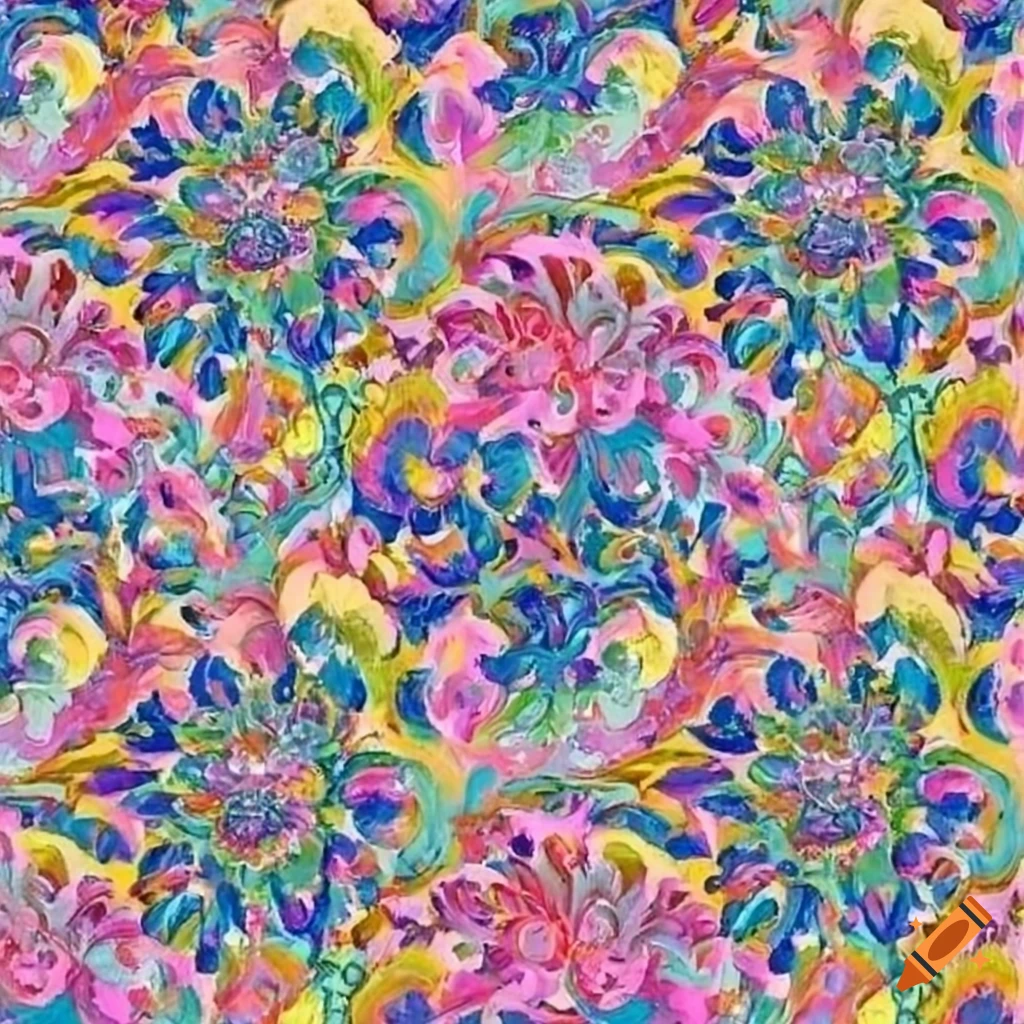 Rainbow pastel intricate floral pattern in rococo style on Craiyon