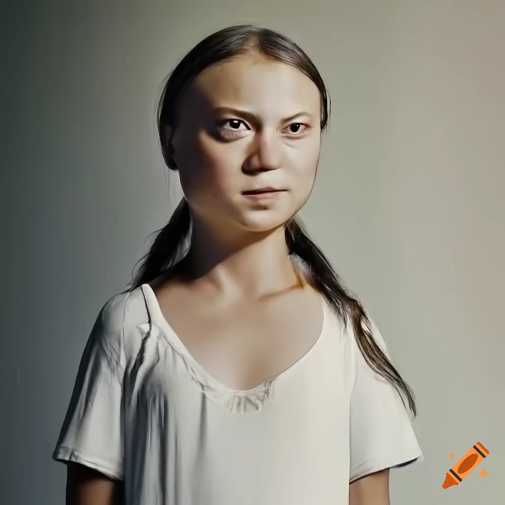 Greta Thunberg in white nightdress lying on bed with a beaming smile on ...