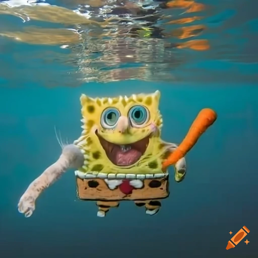 Carrot person with a spongebob cat underwater on Craiyon