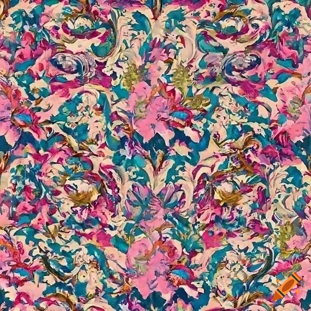 Intricate rococo floral pattern in oil painting style on Craiyon