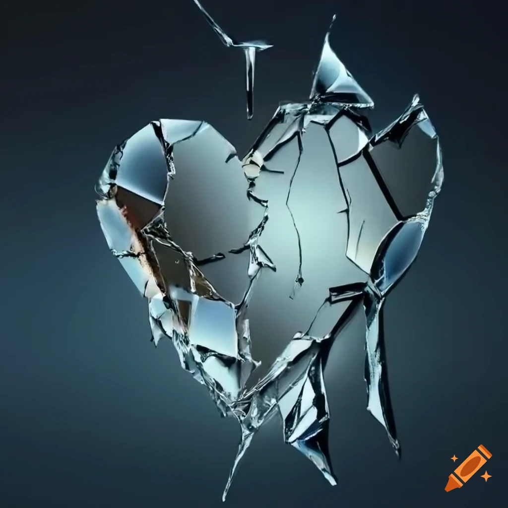 Intricate broken mirror pieces in the shape of a heart with stunning ...