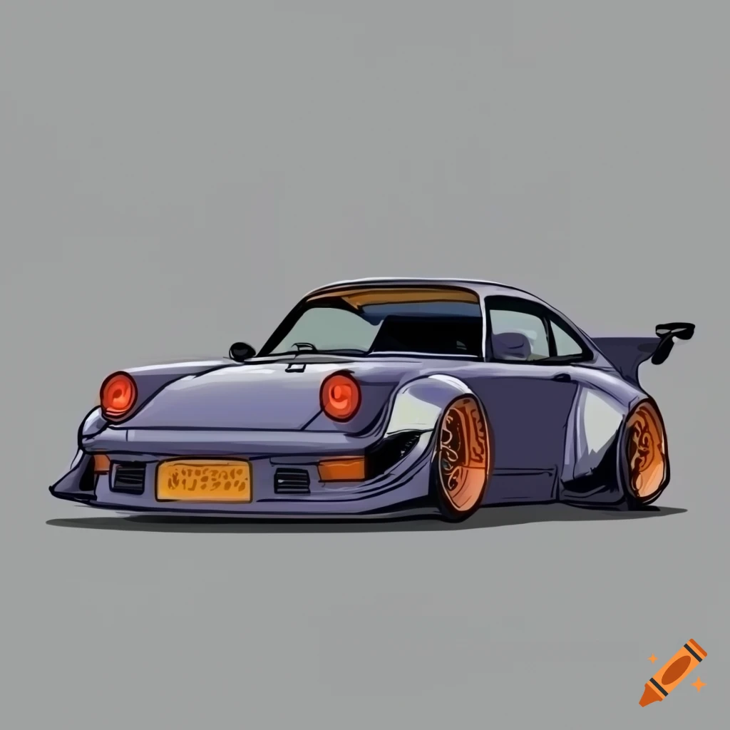 Widebody fox sticker rwb porsche 911 cartoon illustration on Craiyon