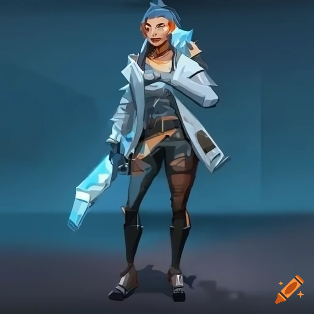 Valorant ice agent in winter trench coat outfit with orange accents on ...