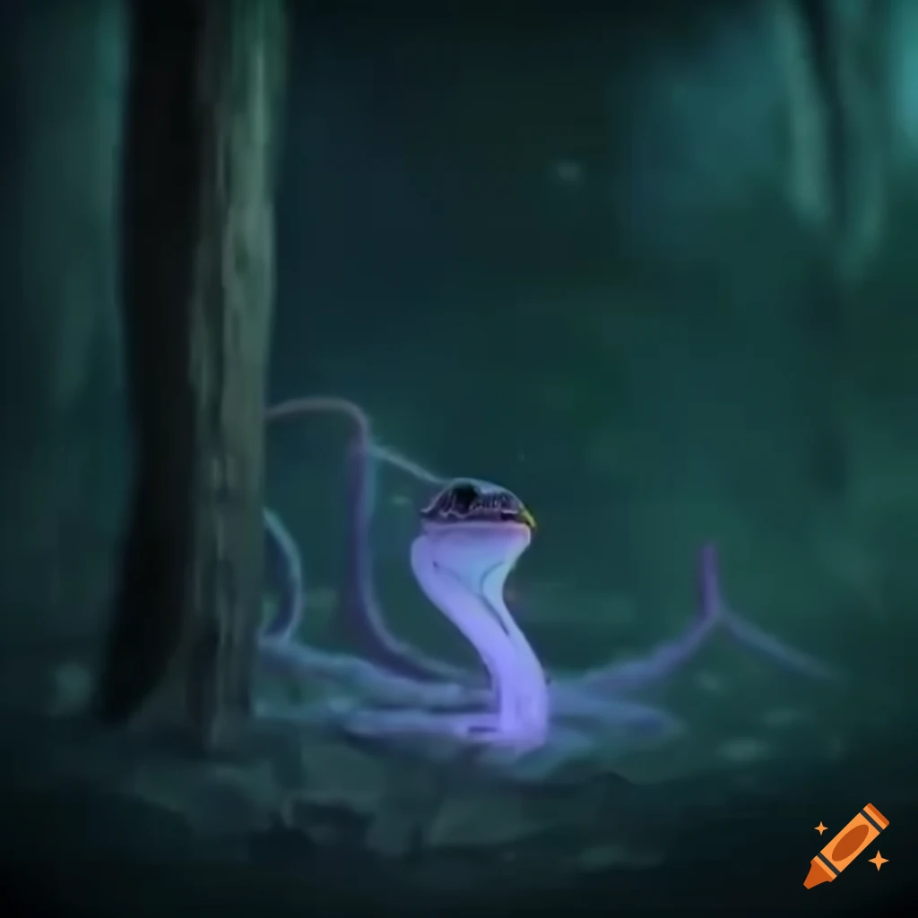 Snake on a swamp with a sad atmosphere in a fairy mothcore style on Craiyon