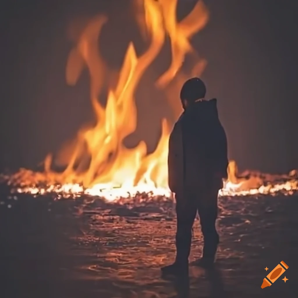 Person standing next to fire on Craiyon
