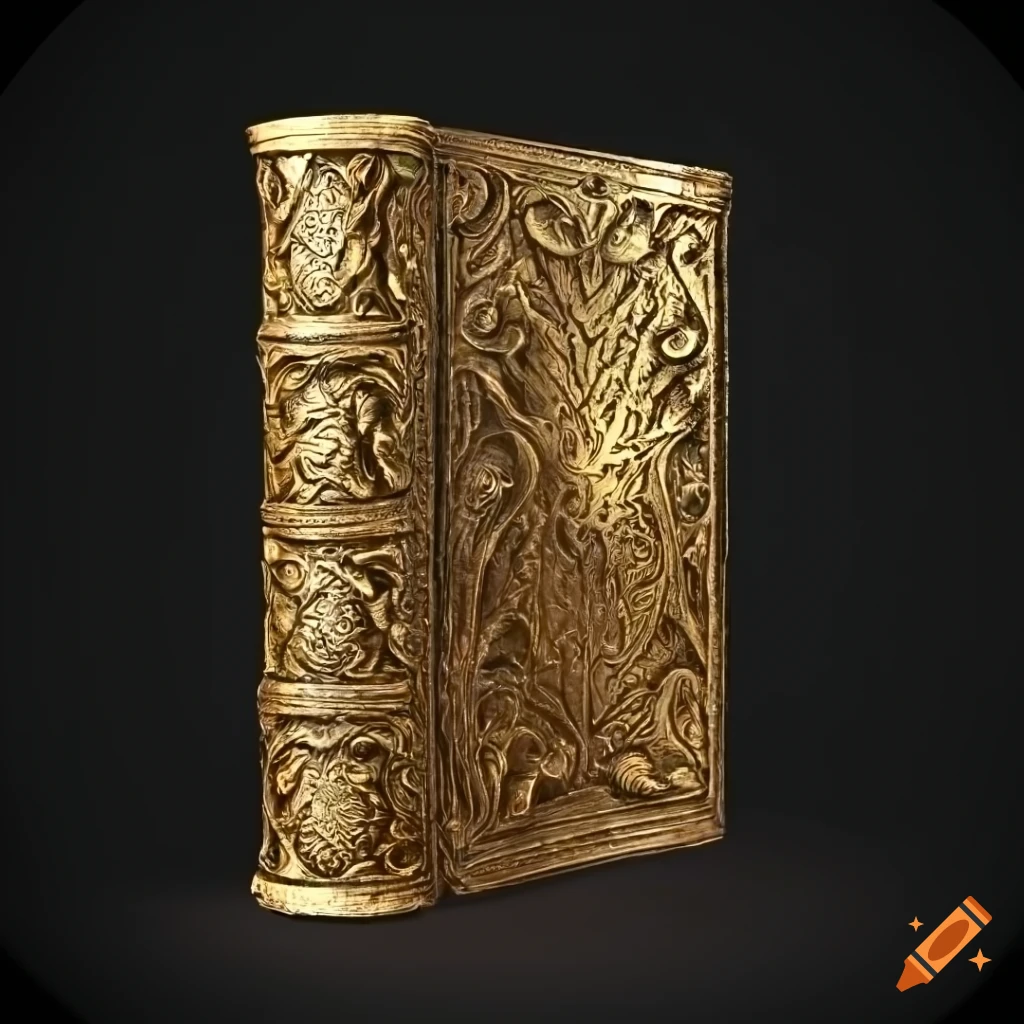 Old vintage book end with gold leaf details for 3d texture material on Craiyon