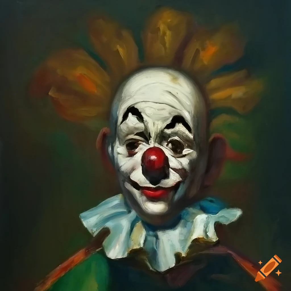 Grotesque oil painted portrait of a sad clown in renaissance style on ...