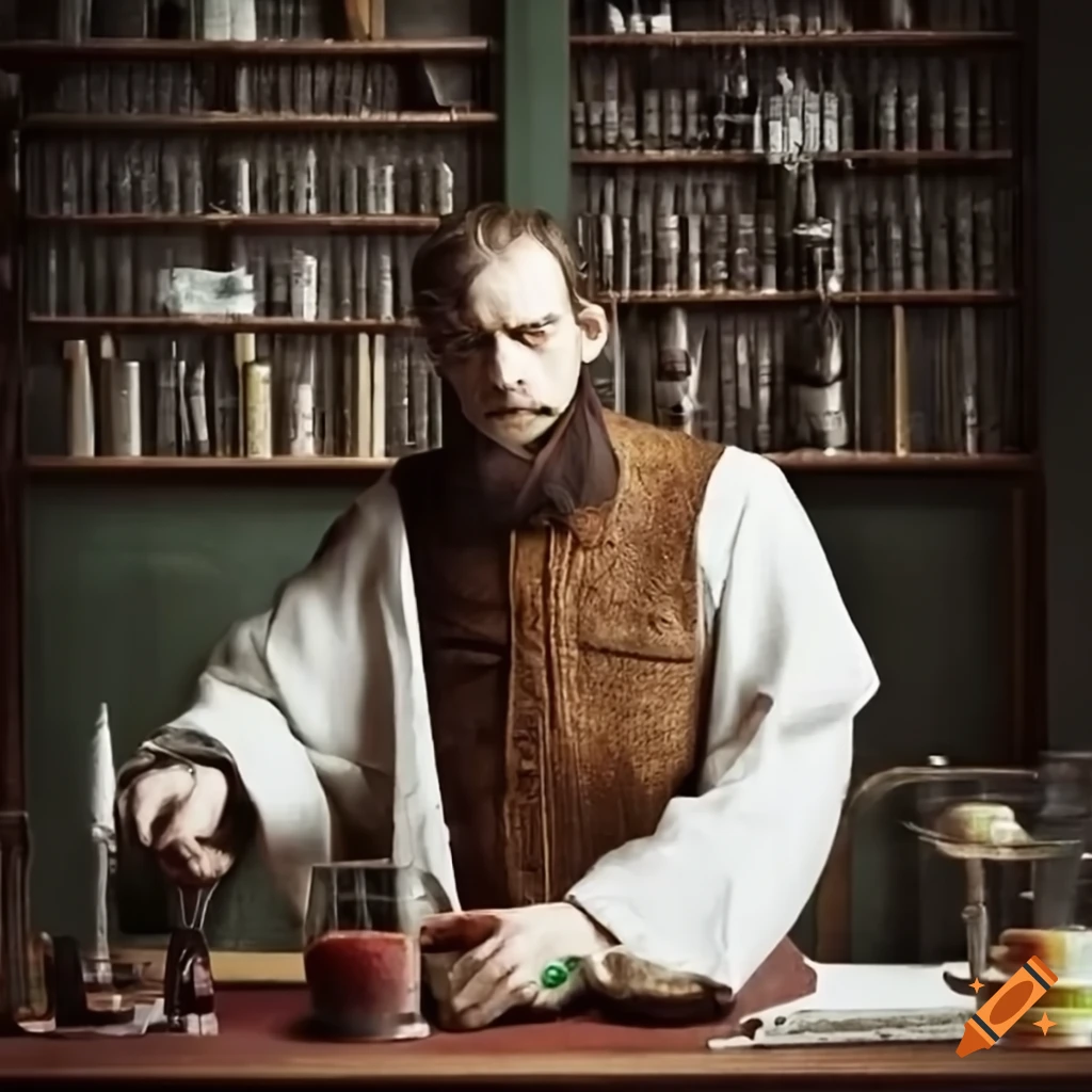 Medieval doctor or pharmacist in laboratory setting on Craiyon