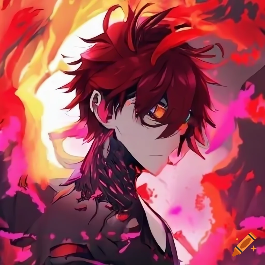 Epic anime art of a flamboyant demon guy with dynamic background on Craiyon