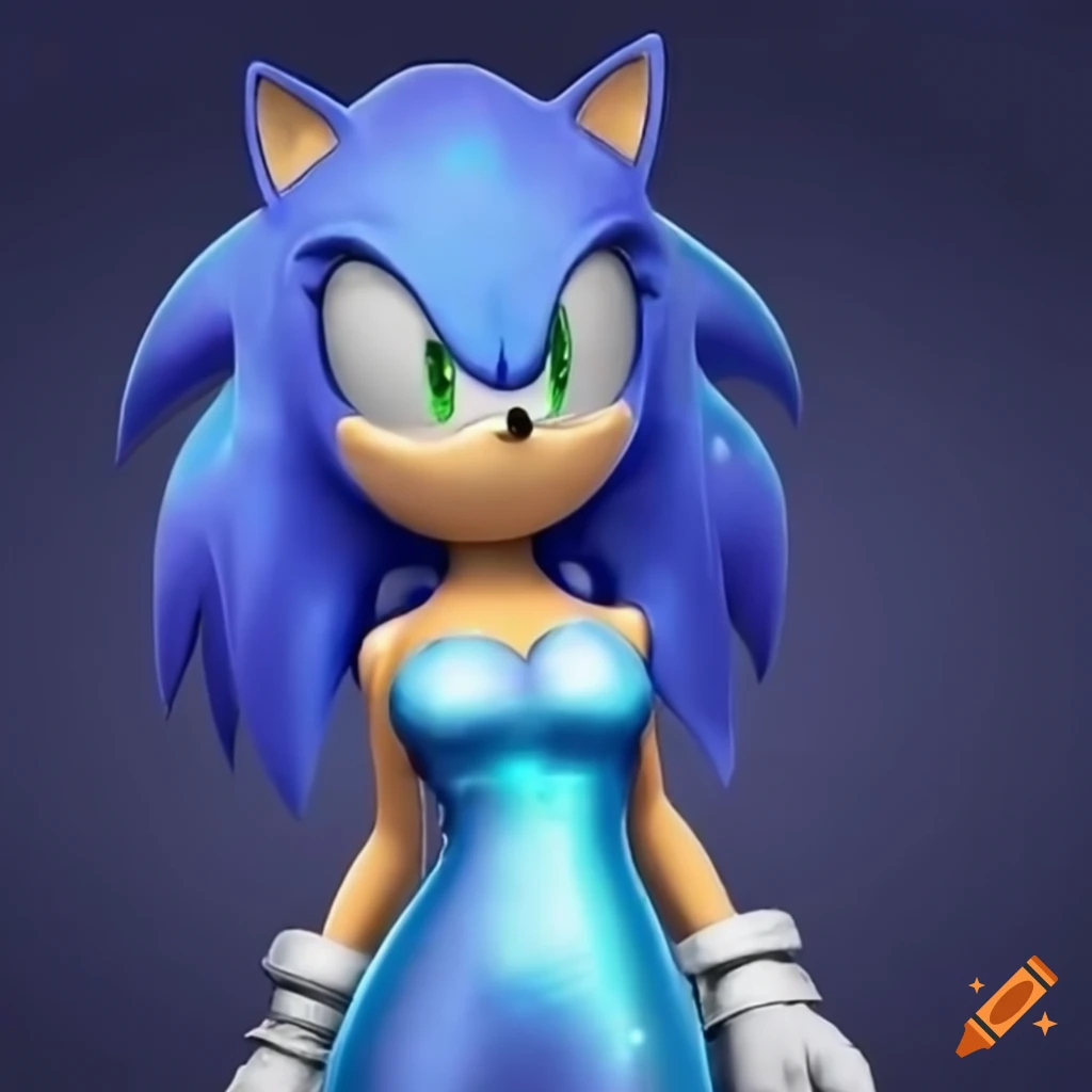 Female sonic the hedgehog in a shimmering blue mini dress on Craiyon