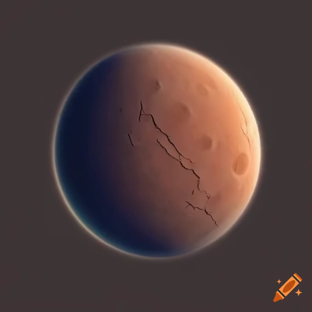 Brown planet with bumps, cracks, and craters viewed from space on Craiyon