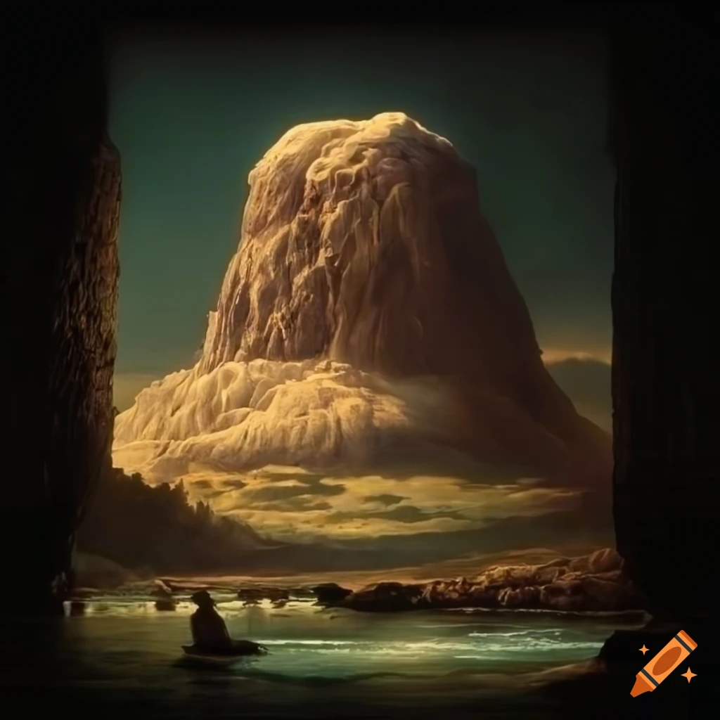 High definition island with intricate layering and sharp focus on a ...