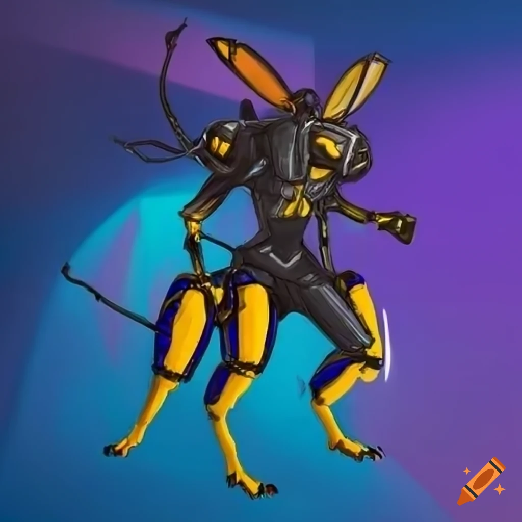 Cyberpunk hornet in blue and yellow colors on Craiyon