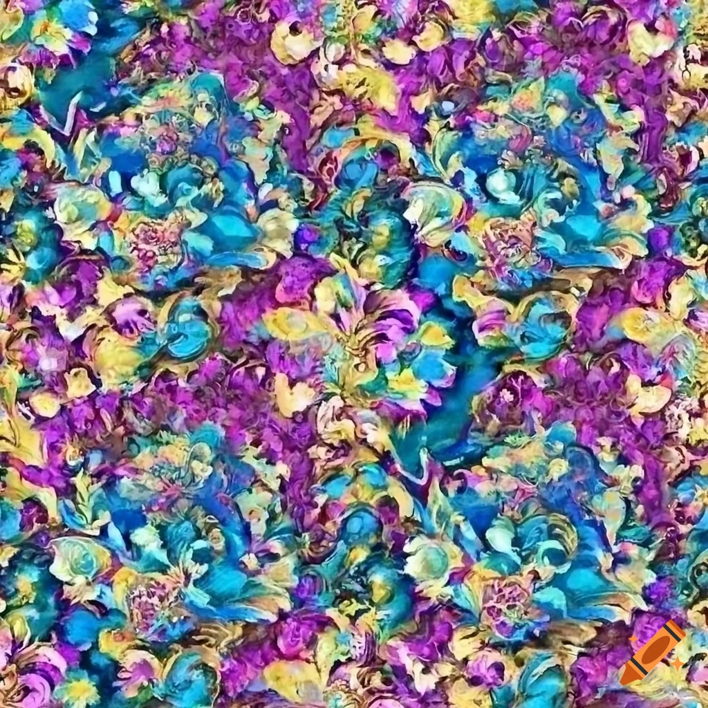Iridescent funky rococo floral pattern in intricate design on Craiyon