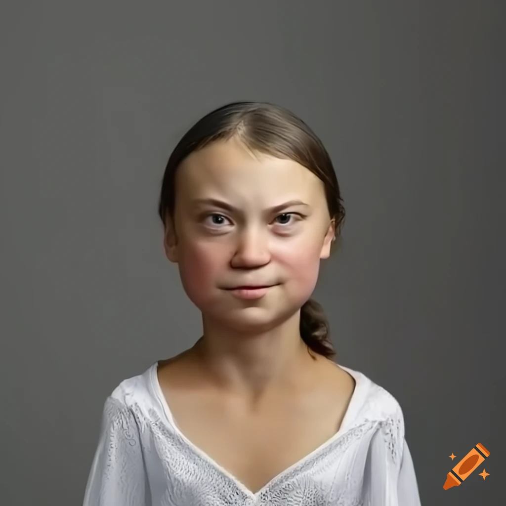 Greta Thunberg in white nightdress lying on bed with a beaming smile on ...