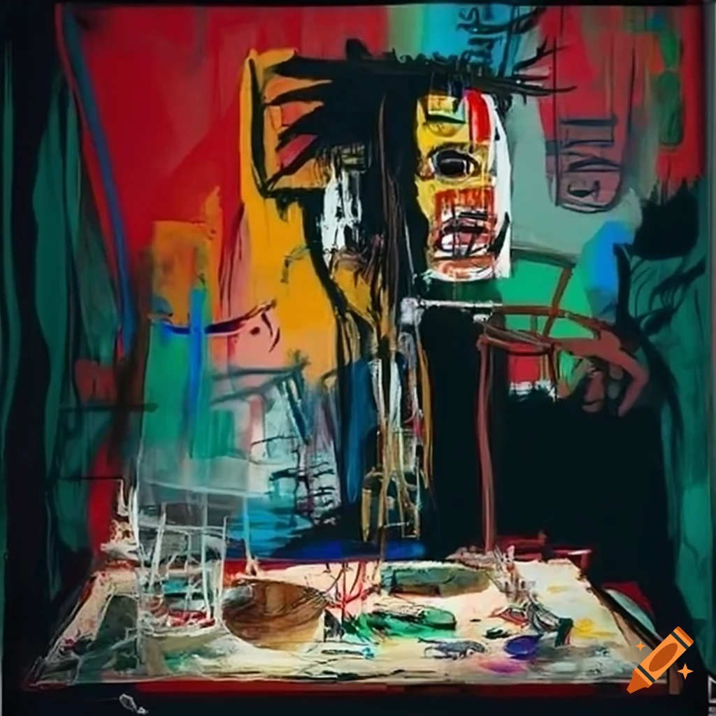 Albert oehlen and basquiat painting a table together on Craiyon