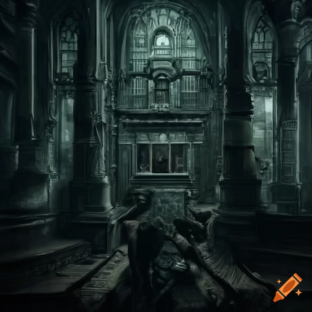 Dystopian victorian library with eldritch horror vibes on Craiyon