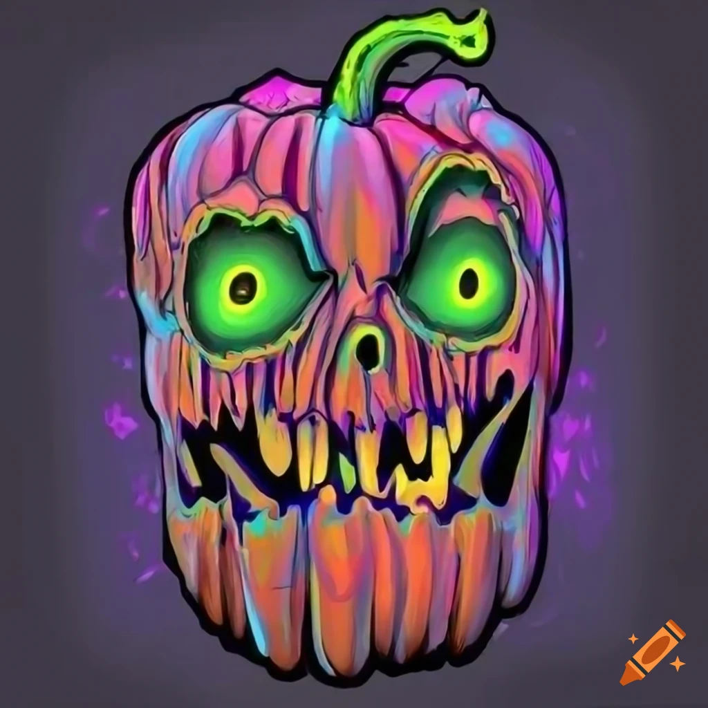 Highly detailed realistic neon psychedelic zombie pumpkin illustration ...