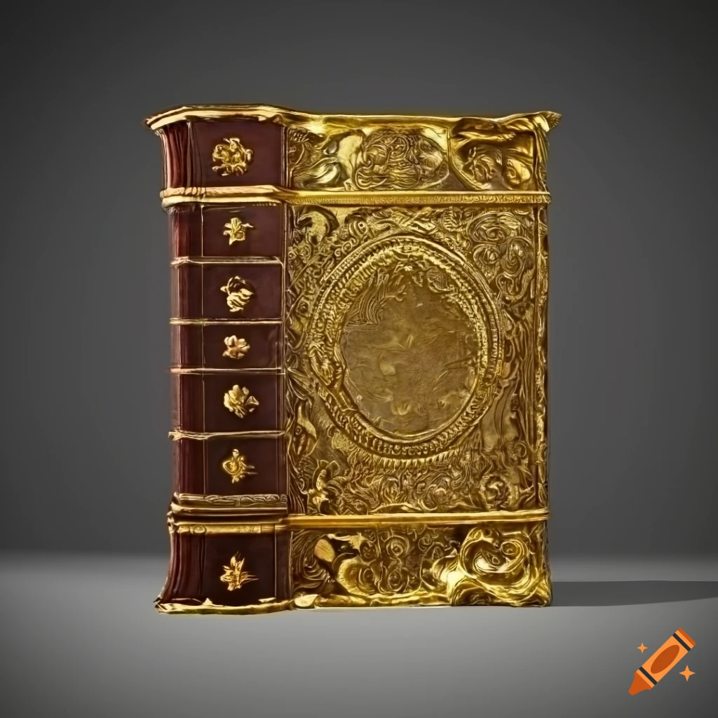 Hd old vintage bookend with gold leaf intricate details on Craiyon