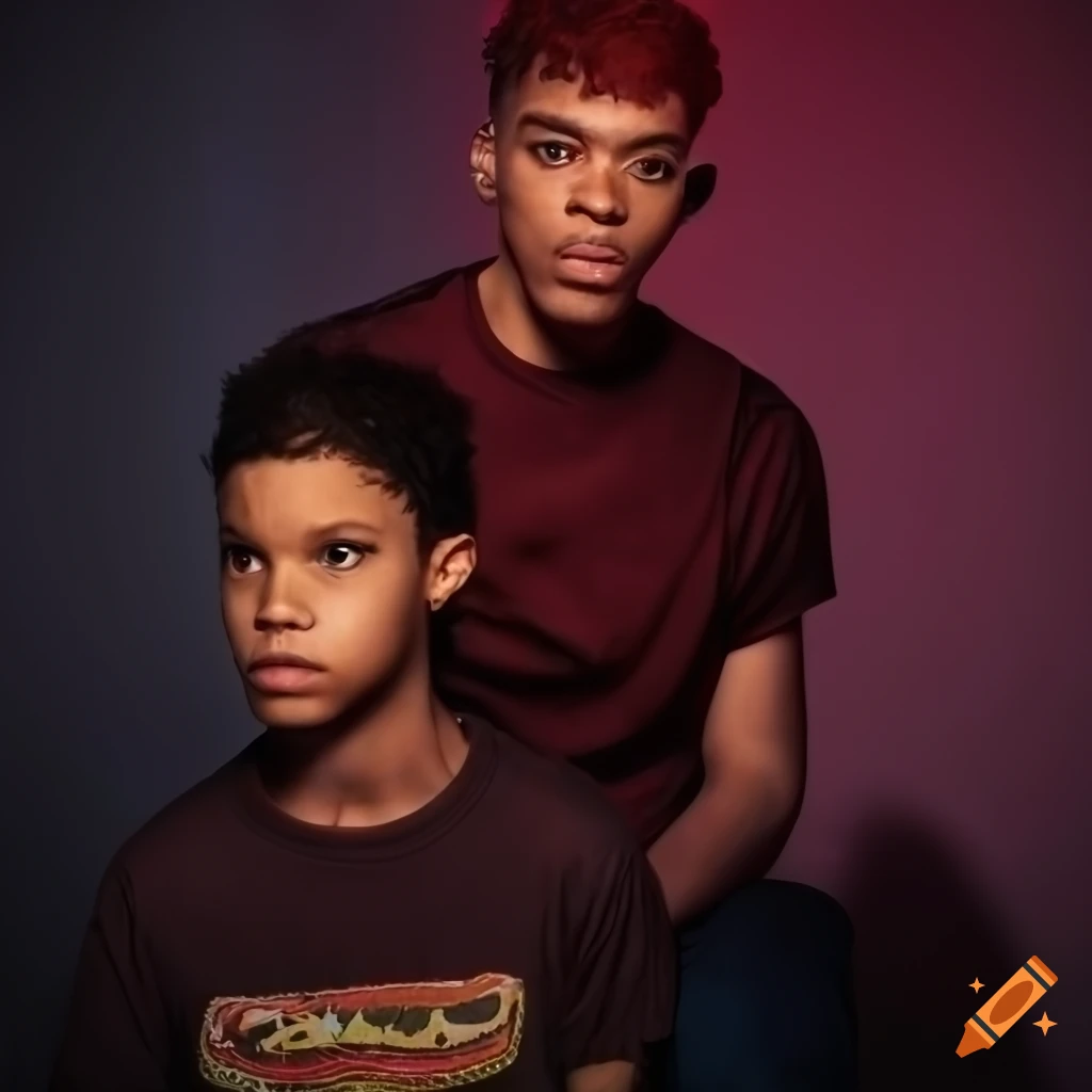 Portrait of a group of men with maroon hair and Arabic features sitting ...