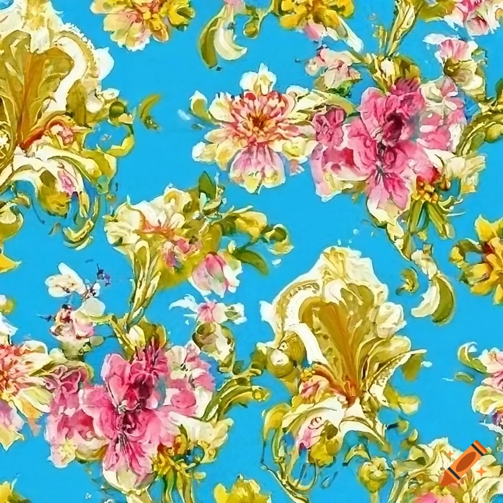 Intricate rococo floral pattern in a funky style on Craiyon