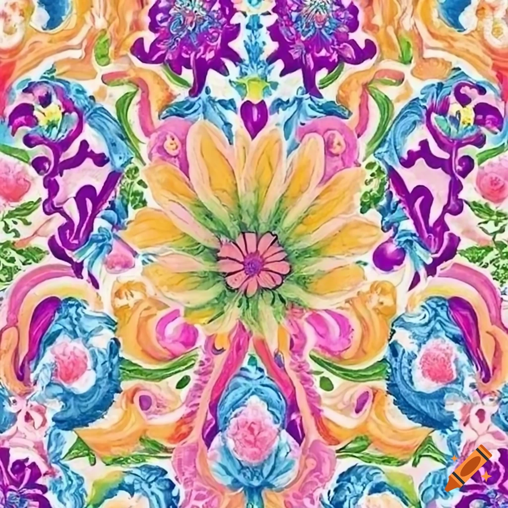 Colorful floral pattern in pastel colors, rococo style, oil painting on ...
