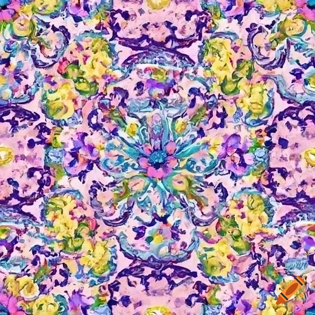 Funky rococo intricate floral pattern in rainbow pastel colors on Craiyon