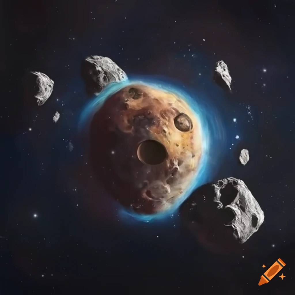 Dense ring of asteroids in space painting on Craiyon