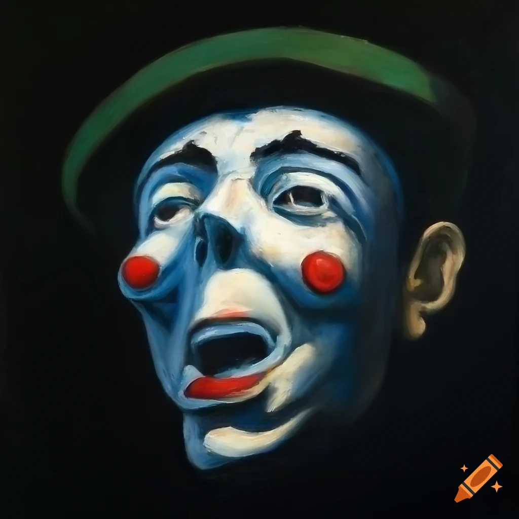 Sad mime depicted in grotesque renaissance style oil painting on Craiyon