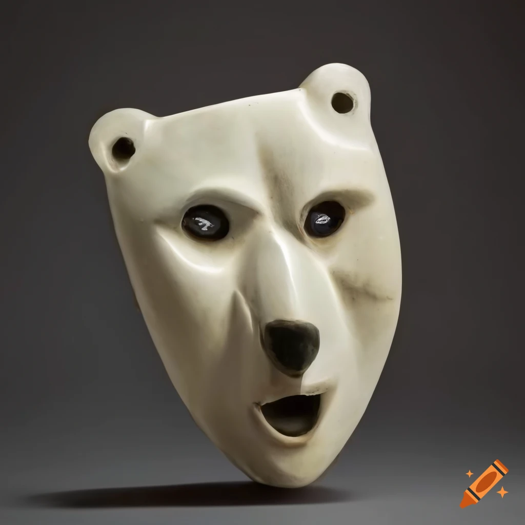 Pair of Inuit polar bear theater masks made of hand-sculpted soapstone ...