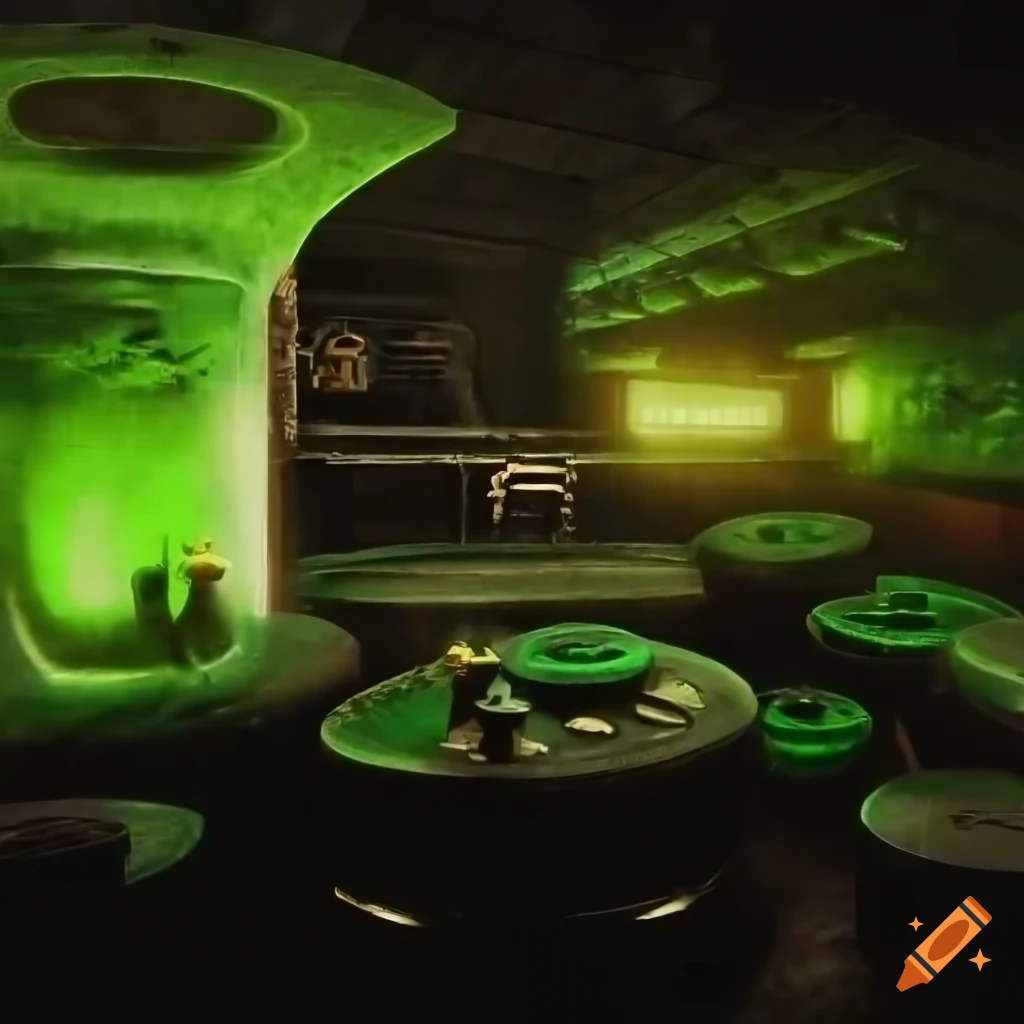 Dystopian cyberpunk style sophisticated bar with detailed machinery ...