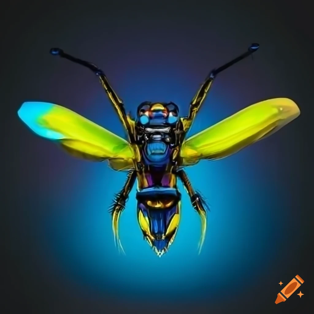 Cyberpunk hornet in blue and yellow colors on Craiyon