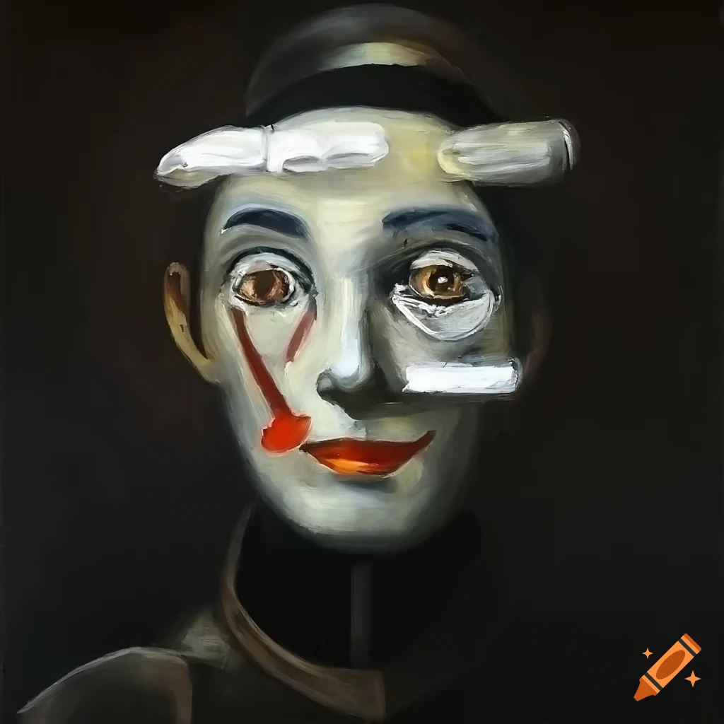 Oil painted portrait of a robot mime with a piercing stare on Craiyon