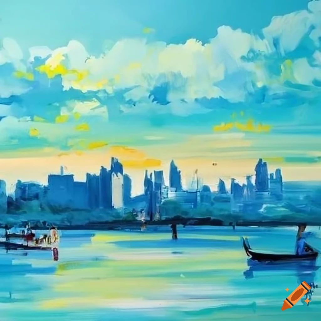 Southeast asian coastal town painting on Craiyon