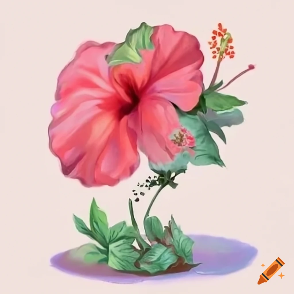 Cute hibiscus flower with leaves on a pot on Craiyon