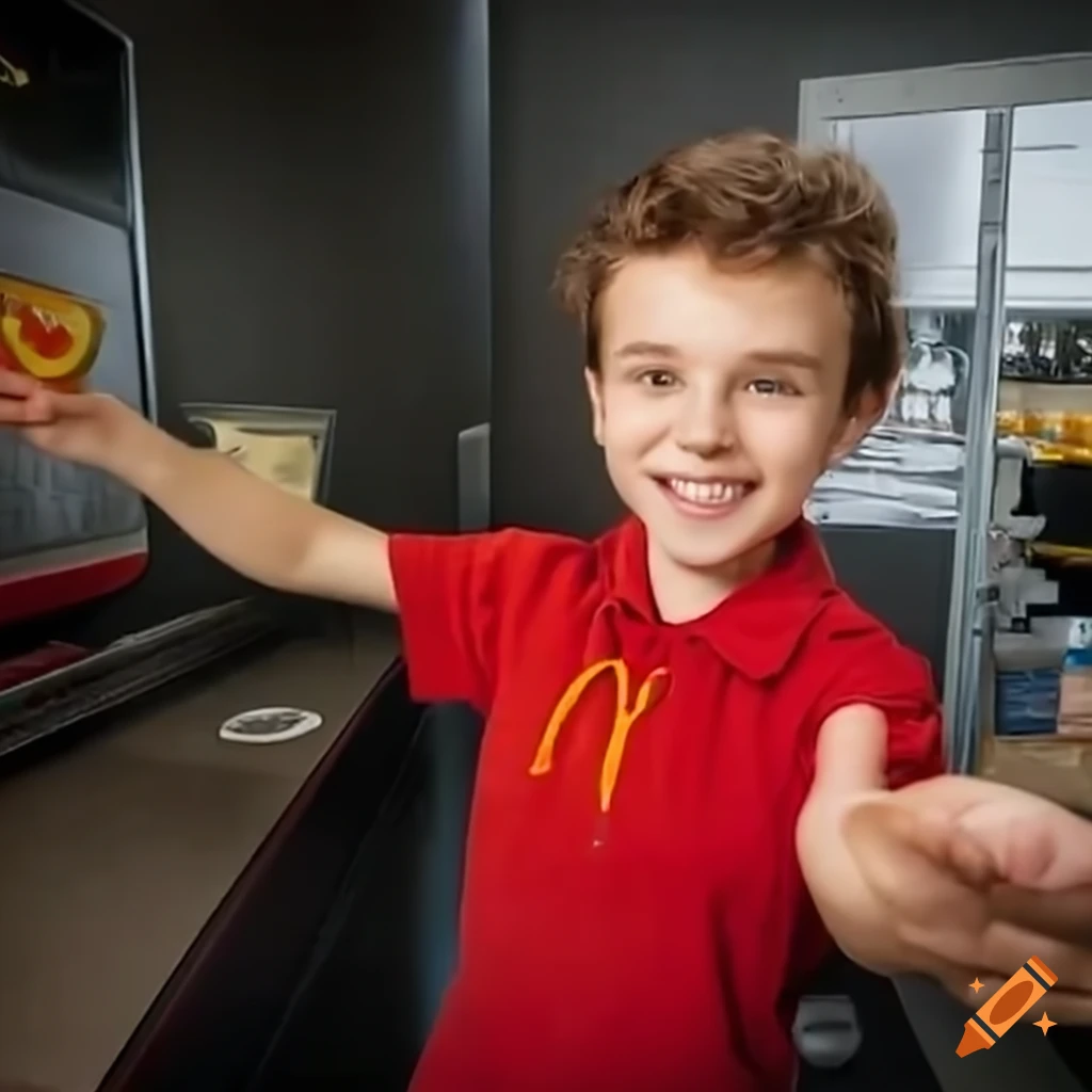 Friendly young man working at McDonald's with a welcoming smile on Craiyon
