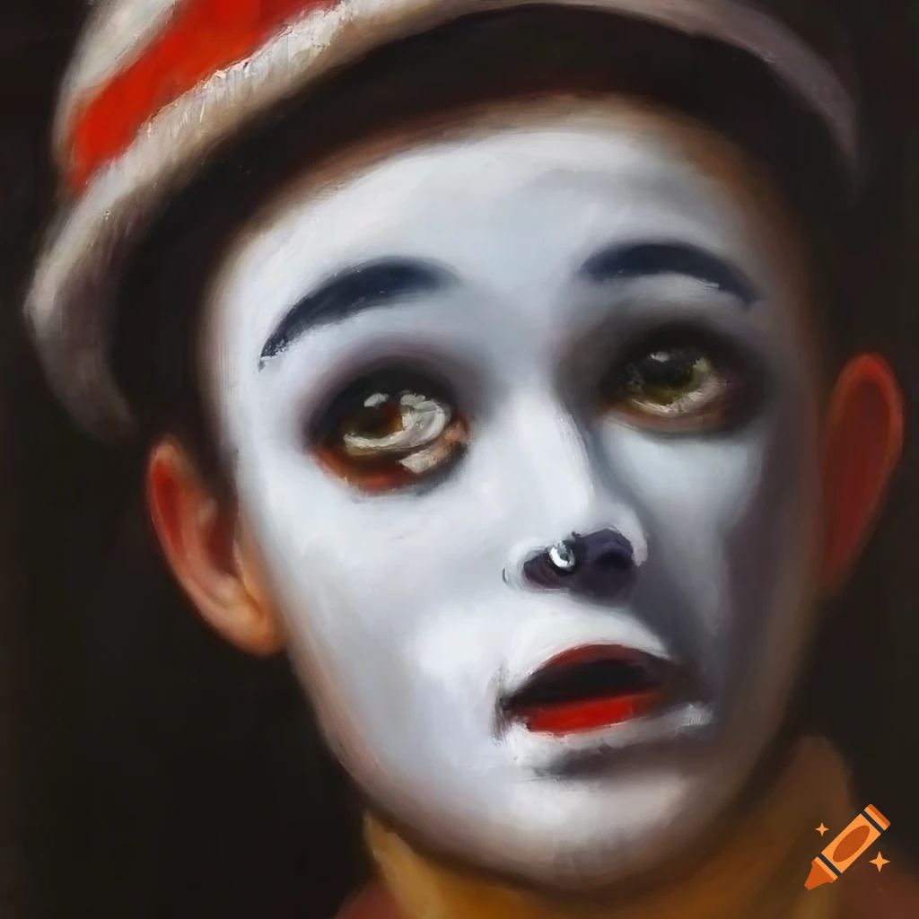 Close-up of mime eyes with piercing stare in oil painting on Craiyon